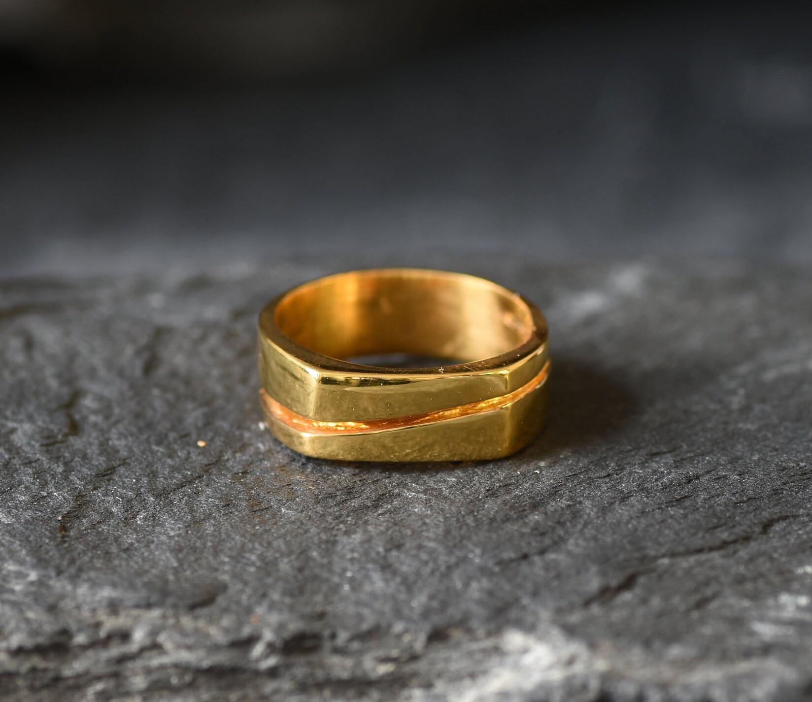 Gold Unisex Ring Flat Top Band Geometrical Ring Wedding | Etsy