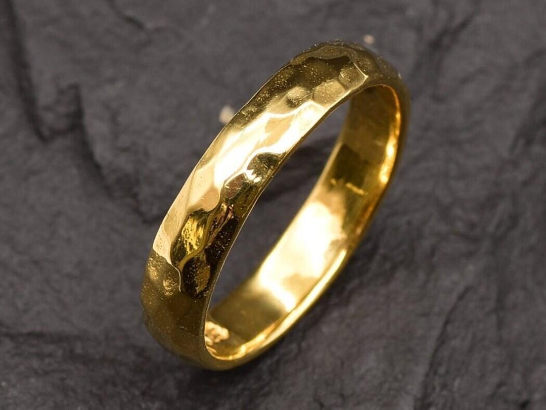 Gold Hammered Ring, Gold Wedding Band, Unisex Wedding Band, Gold ...
