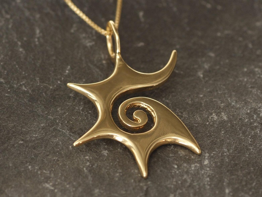 Gold Sun Pendant, Gold Plated Pendant, Boho Necklace, Swirl Pendant ...