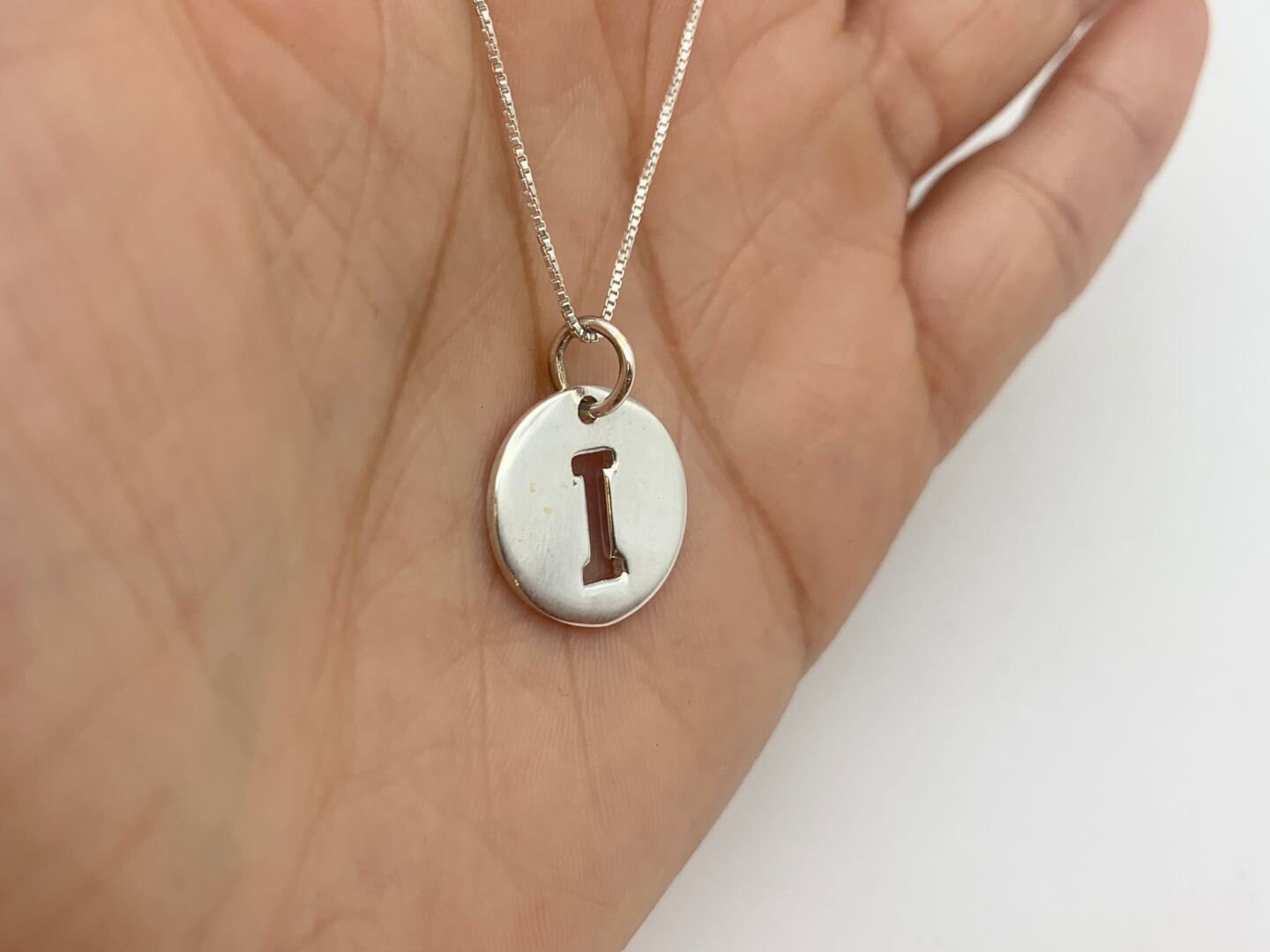 Letter I Disc Pendant, Silver Letter Necklace, Initial I Pendant, Disc ...