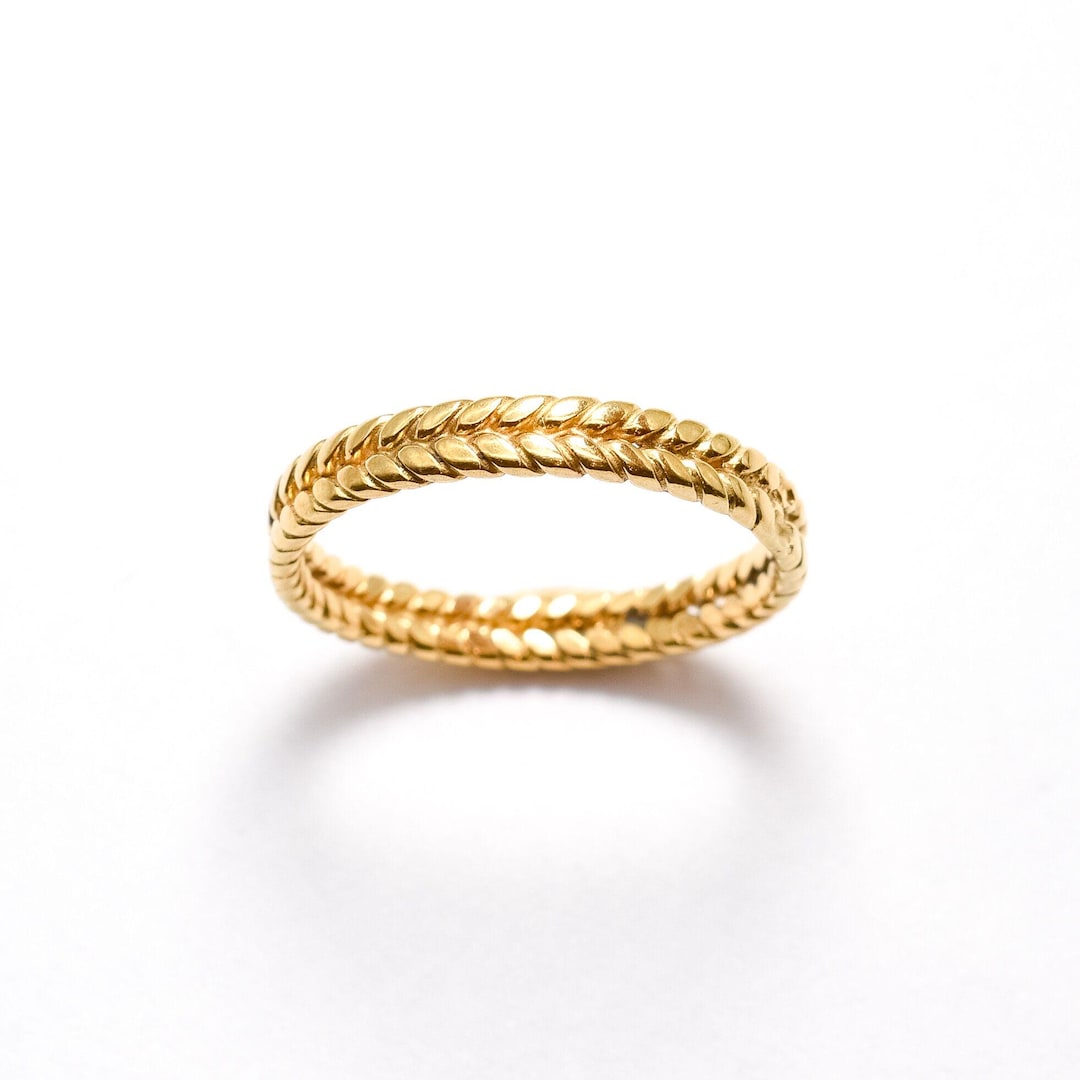 Gold Braided Band, Boho Ring, Gold Plated Ring, Plait Band, Stackable ...