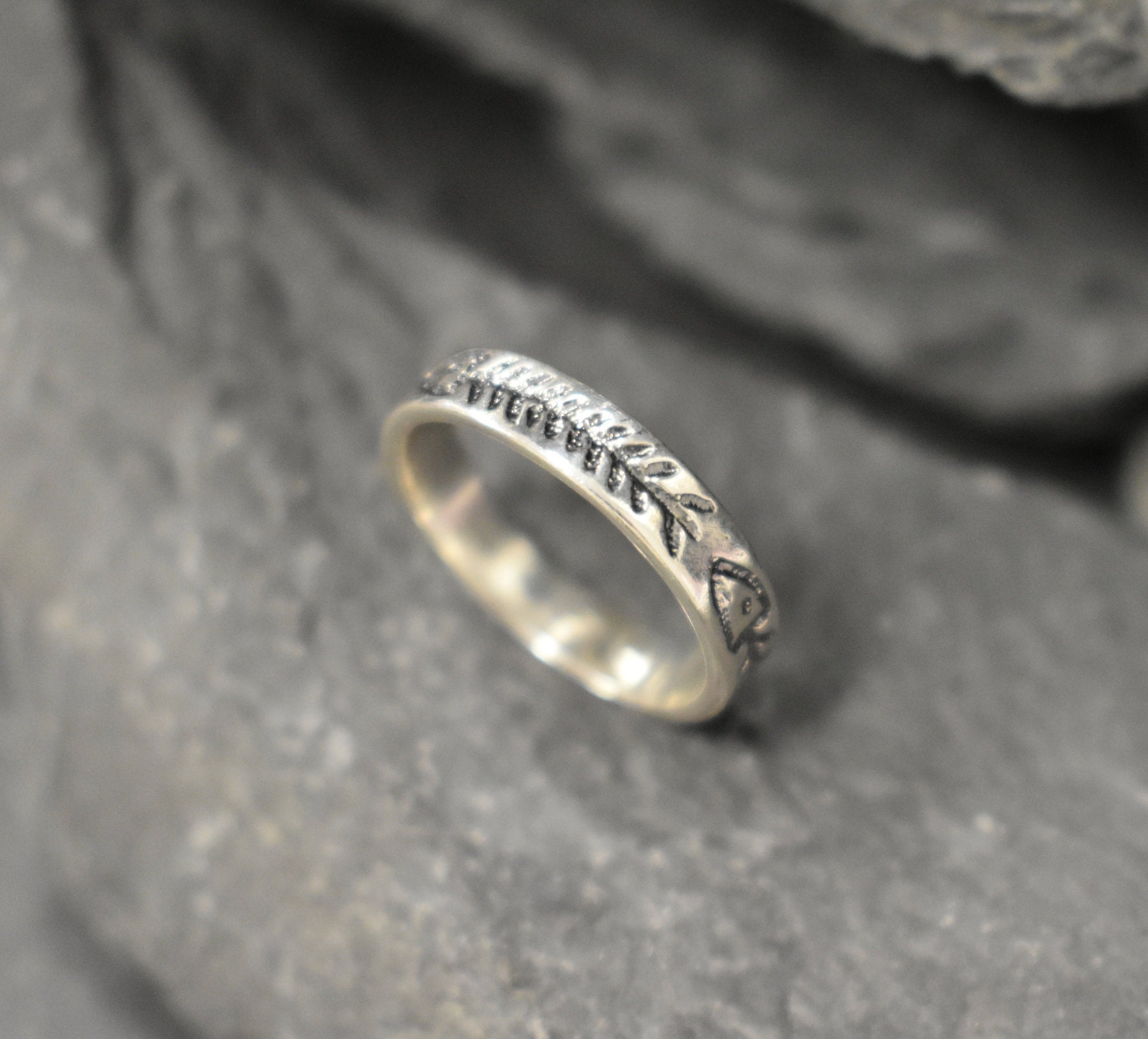 Fish Bone Ring Engraved Band Fish Ring Dented Ring Thick - Etsy UK