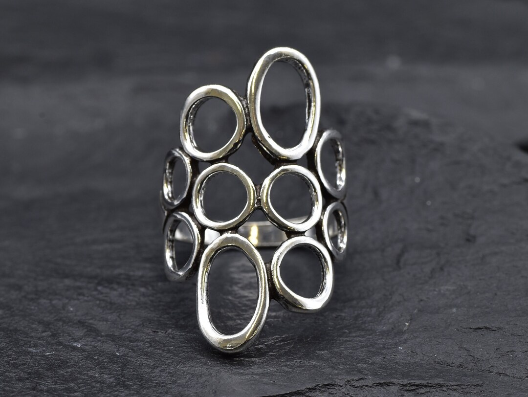Large Bubble Ring, Artistic Ring, Retro Style Ring, Solid Silver Ring ...