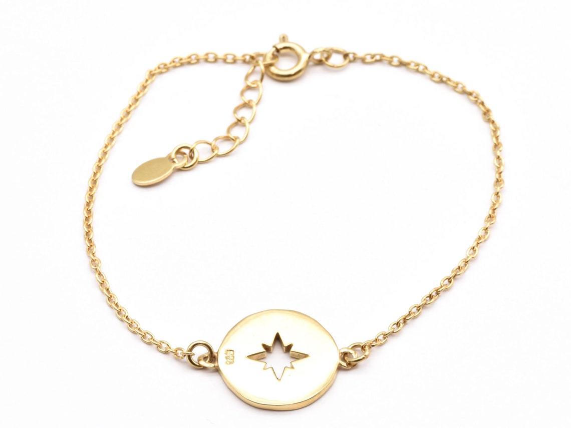Gold Compass Bracelet, Cardinal Points Bracelet, Star Disc Wristlet ...