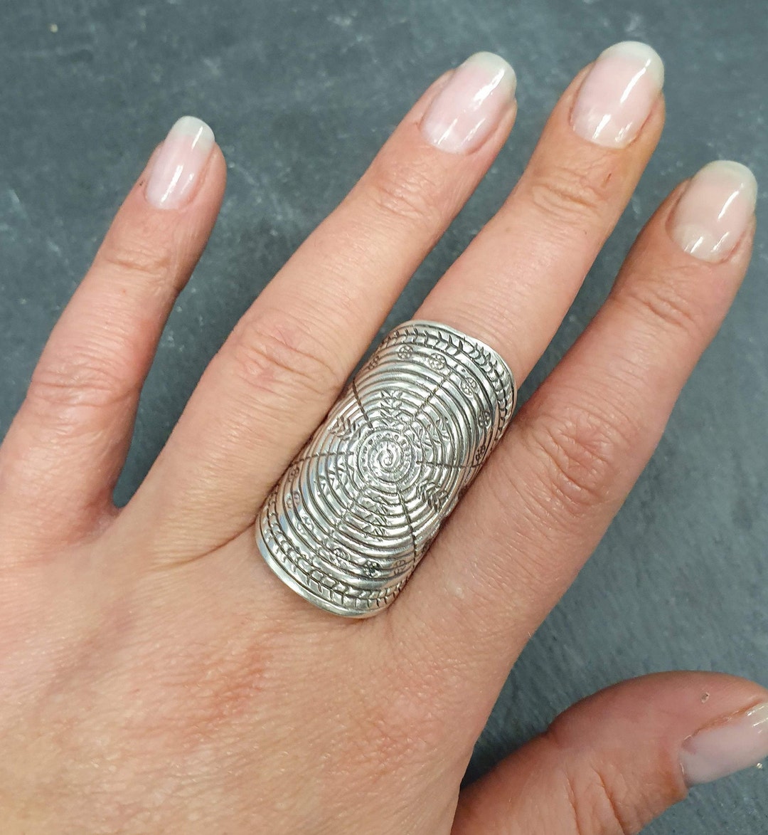 Large Tribal Ring, Long Silver Ring, Shield Ring, Statement Ring ...