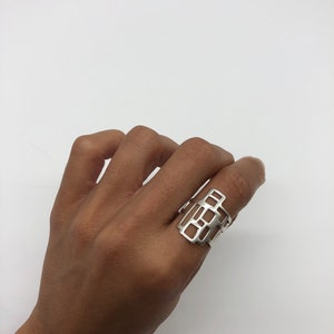 Geometric Ring, Statement Ring, Solid Silver Ring, Long Ring, Tower ...
