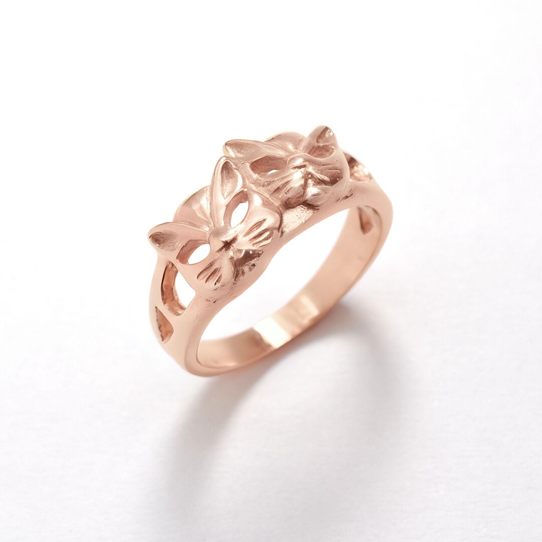 Two Cats Ring, Rose Gold Cat Ring, Cat Faces Ring, Cat Lover Ring, Cute ...