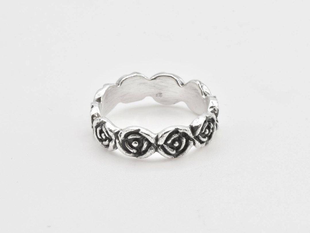 Floral Rose Band, Floral Band, Flower Ring, Stackable Band, Rose Ring ...
