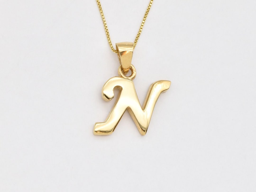 Gold Letter N Pendant, Capital N Pendant, Initial N Necklace, Alphabet ...