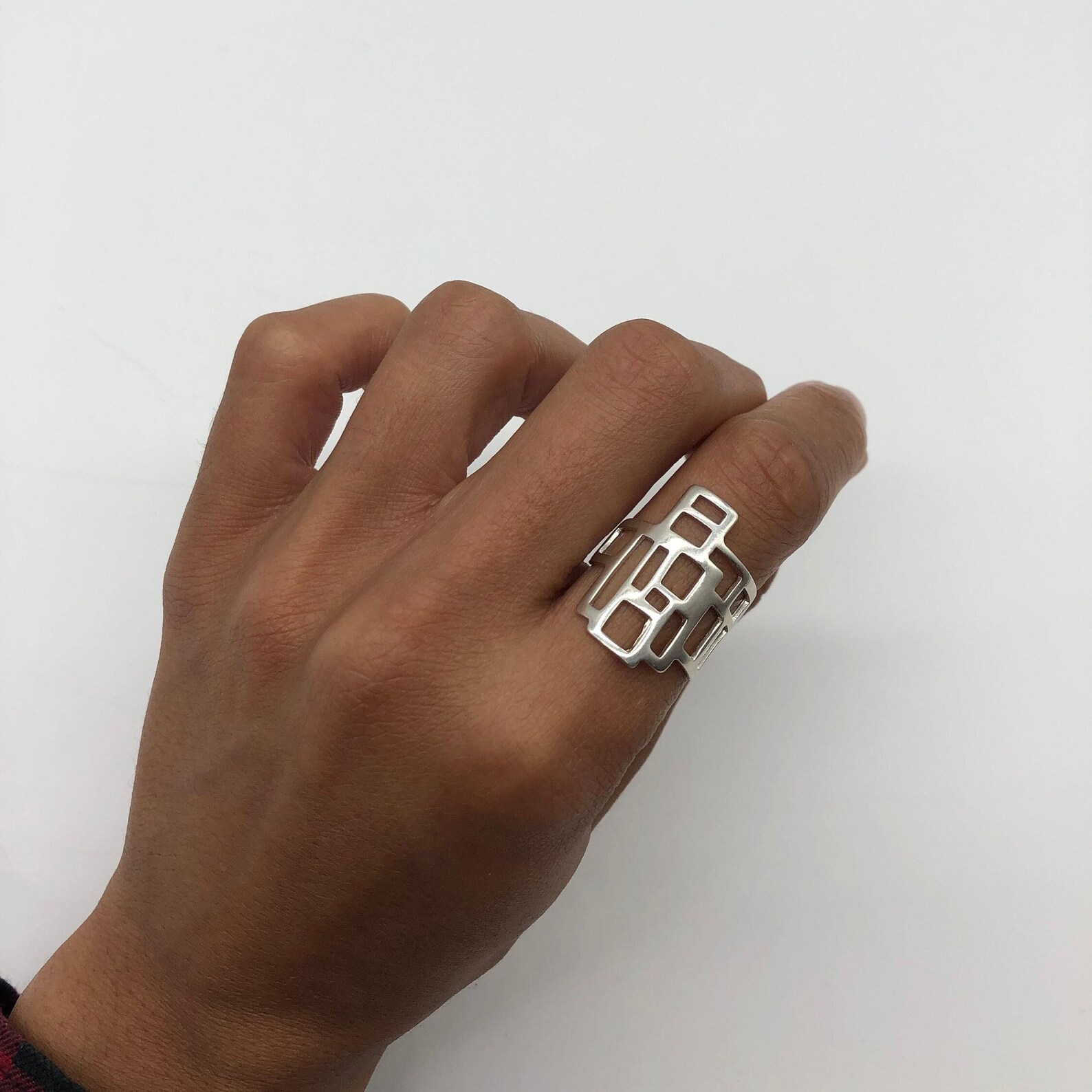Geometric Ring, Statement Ring, Solid Silver Ring, Long Ring, Tower ...