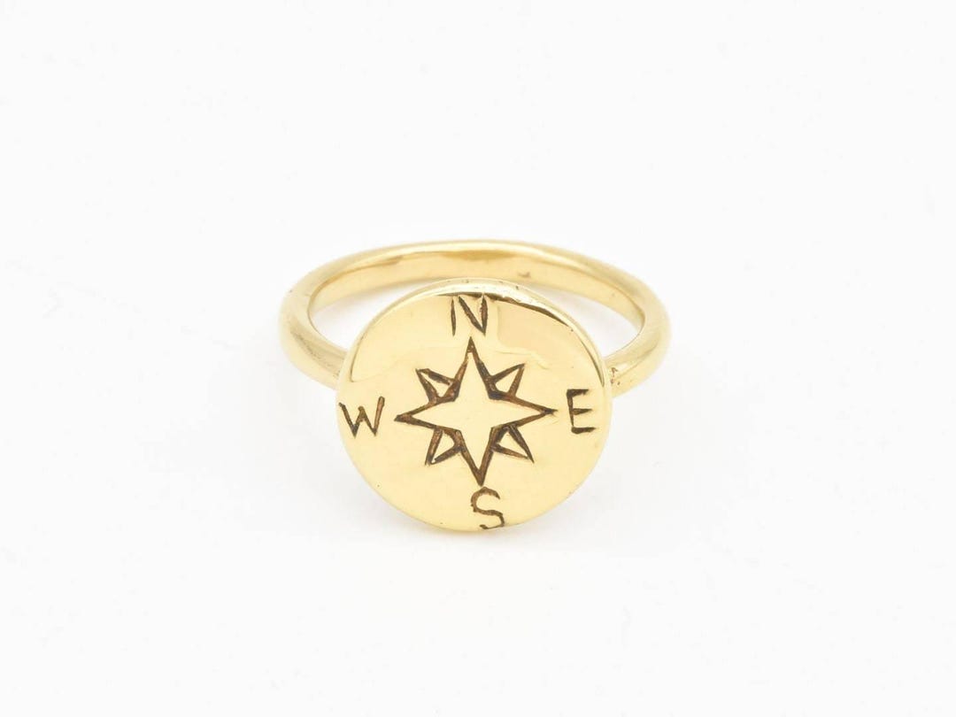 Gold Compass Ring, Engraved Direction Ring, Traveler Ring, Nautical ...