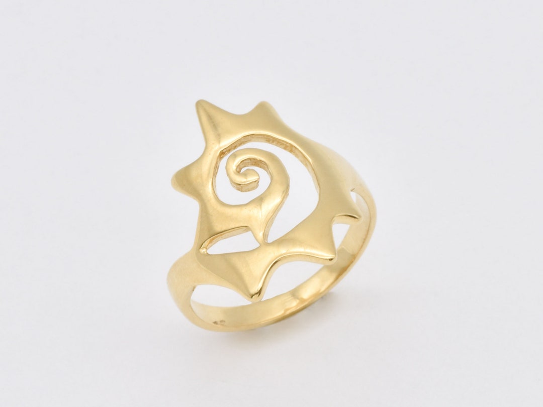 Gold Spiral Sun Ring, Large Sun Ring, Swirl Sun Ring, Ancient Gold Ring ...