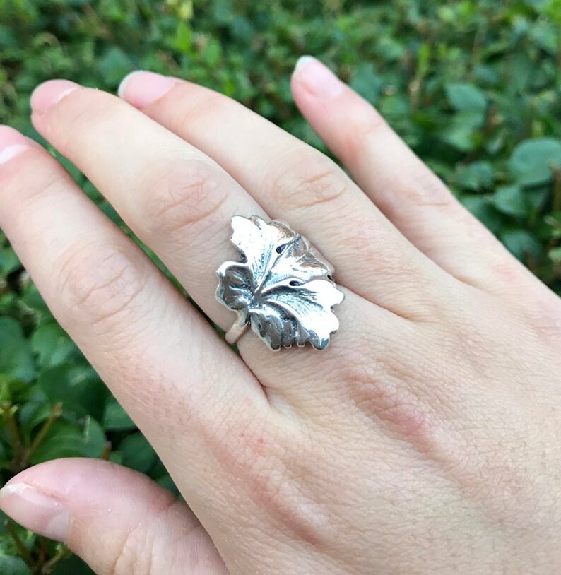 Silver Leaf Ring Solid Silver Ring Statement Ring Maple | Etsy