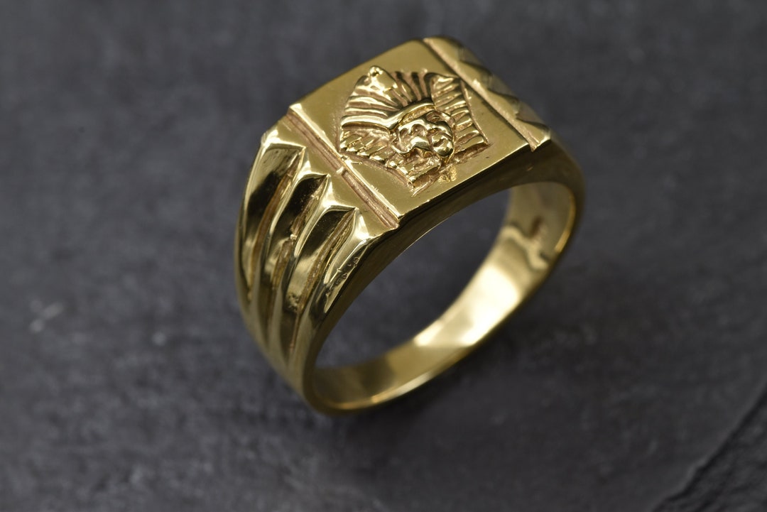 Gold Signet Ring, Egyptian Signet Ring, Gold Symbolic Ring, Pharaoh ...
