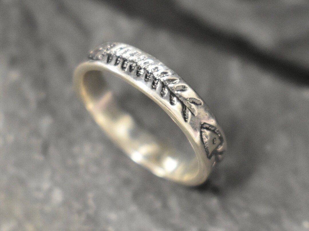 Fish Bone Ring Engraved Band Fish Ring Dented Ring Thick - Etsy UK