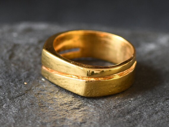Gold Unisex Ring Flat Top Band Geometrical Ring Wedding - Etsy