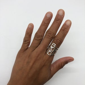 Geometric Ring, Statement Ring, Solid Silver Ring, Long Ring, Tower Ring, Rectangle Ring ...