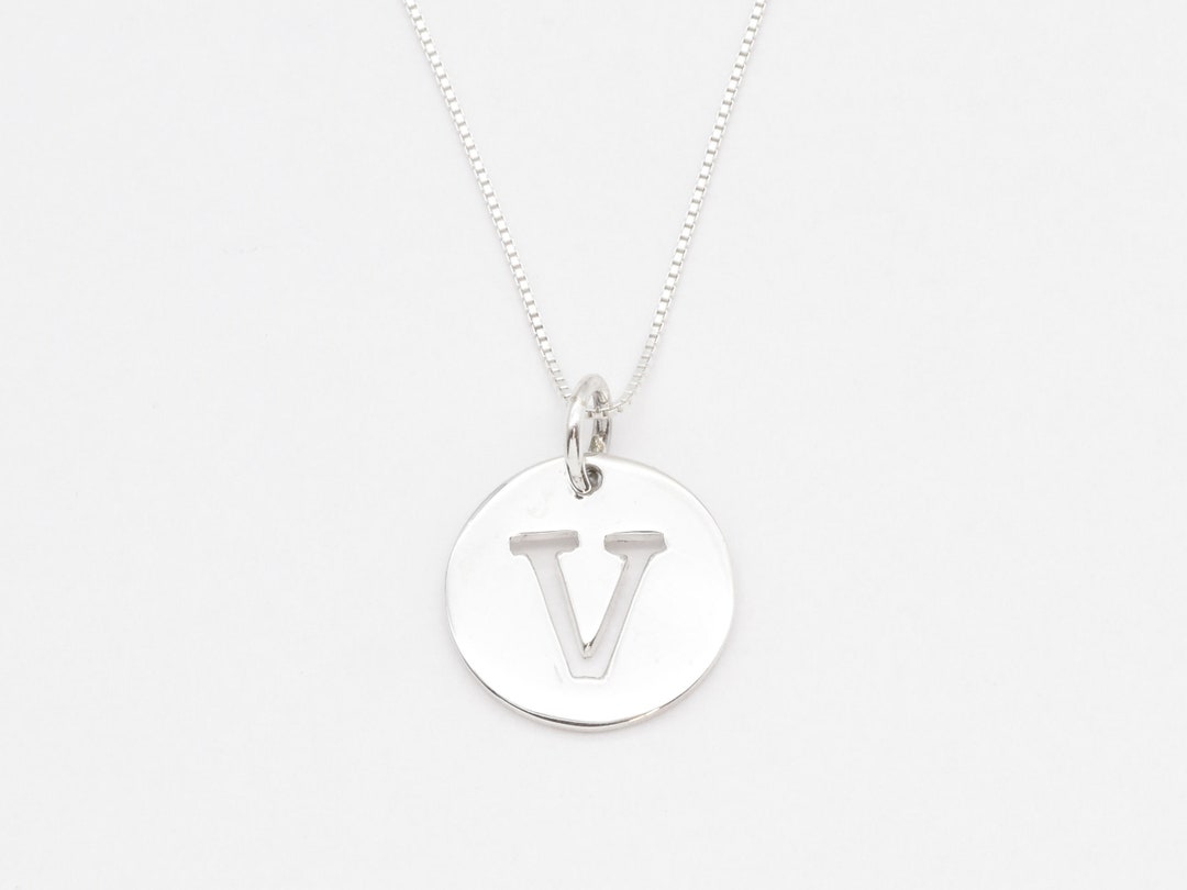 Letter V Pendant, Big V Necklace, Disc Letter Pendant, Alphabet Round ...