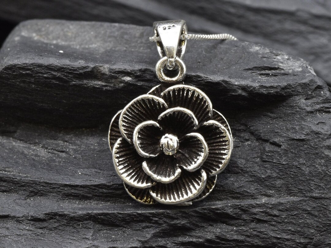 Silver Flower Necklace, Rose Flower Necklace, Rose Necklace, June Birth ...