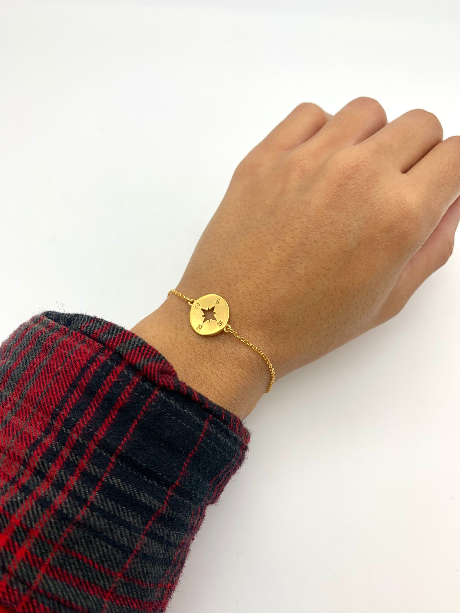 Gold Compass Bracelet, Cardinal Points Bracelet, Star Disc Wristlet ...