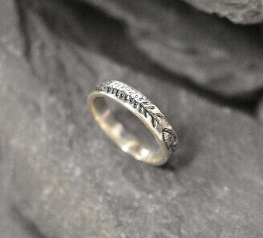 Fish Bone Ring, Engraved Band, Fish Ring, Dented Ring, Thick Silver ...