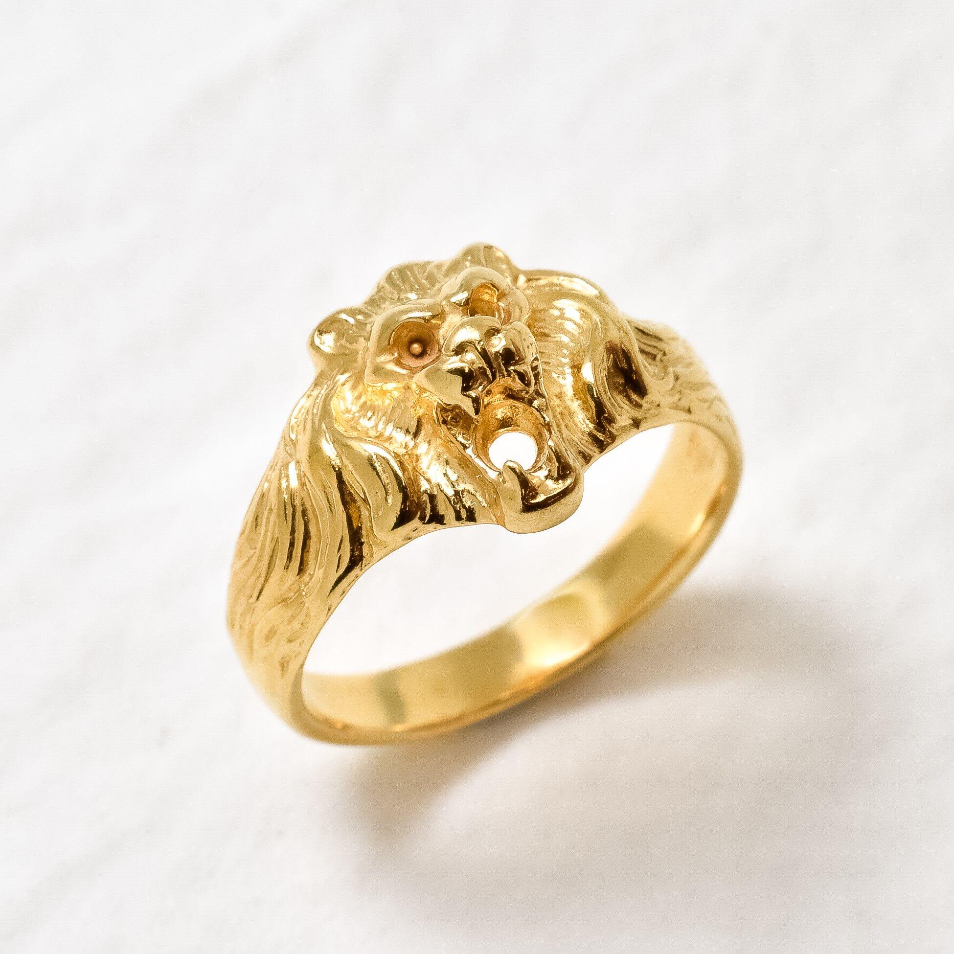 Gold Lion Ring, Gold Vintage Ring, Zodiac Ring, Antique Ring, Animal ...