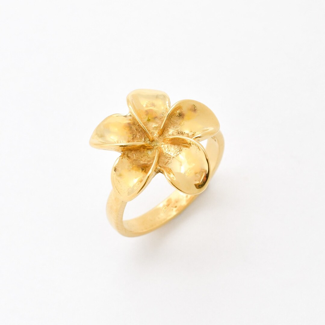 Gold Flower Ring, Large Flower Ring, Hawaiian Ring, Plumeria Ring ...