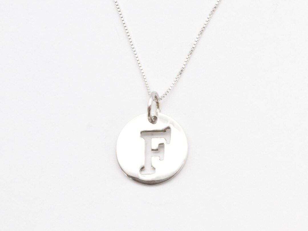 Letter F Pendant, Capital F Necklace, Disc Letter Necklace, Round ...