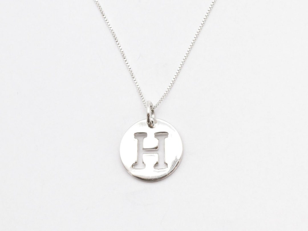 Letter H Pendant, Capital H Necklace, Disc Letter Necklace, Round ...