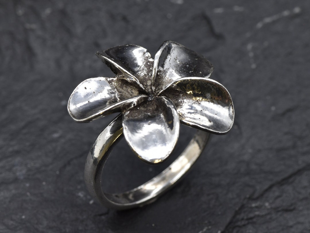 Large Silver Flower Ring, Hawaiian Flower Ring, Plumeria Ring, Large ...