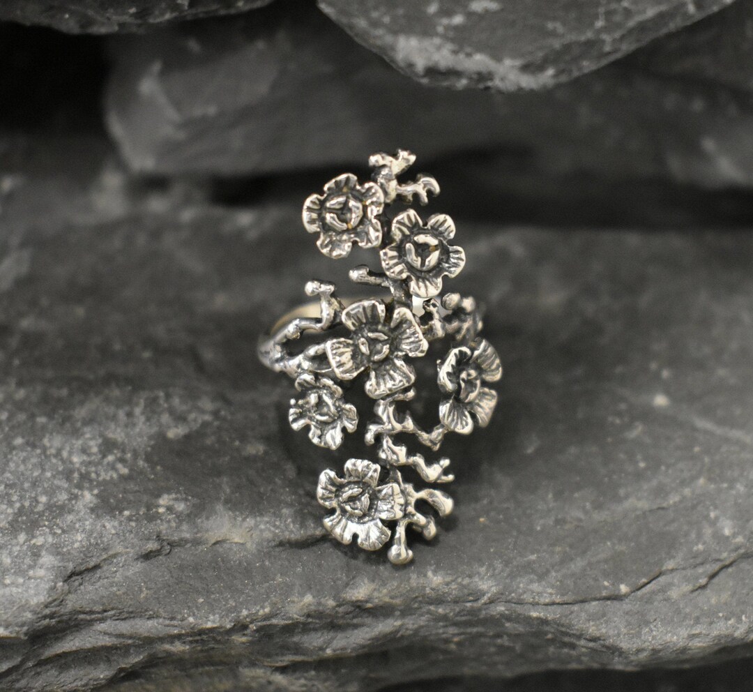Long Flower Ring Flower Bouquet Ring Statement Ring Long - Etsy