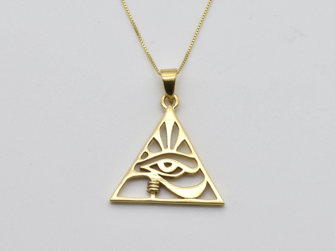 Gold Egyptian Eye Pendant, Eye Necklace, Pyramid Eye, Eye of Horus ...