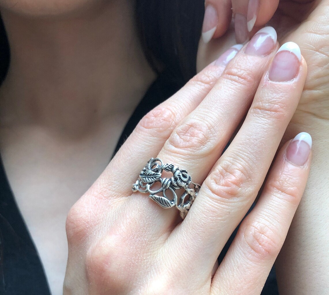 Rose Band Rose Bush Ring Vintage Ring Statement Ring - Etsy