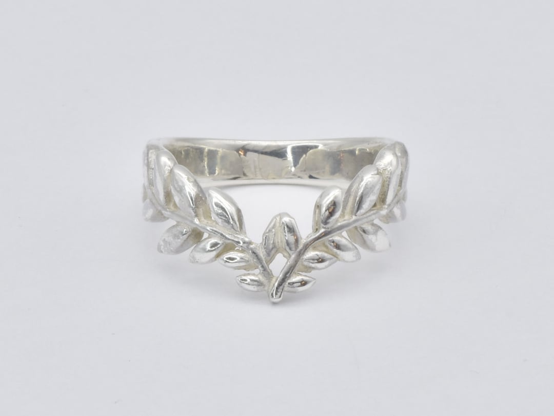 Olive Leaves Ring, Silver Leaves Ring, Athena Silver Band, Greek Mythology Ring, Chevron Leaf ...
