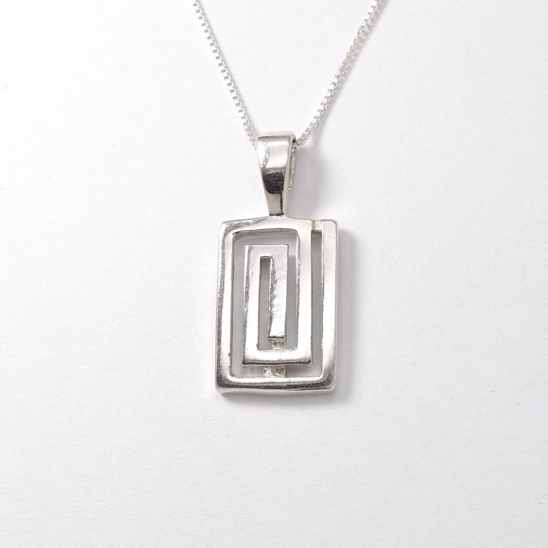 Silver Maze Pendant, Greek Key Necklace, Geometric Pendant, Modern ...