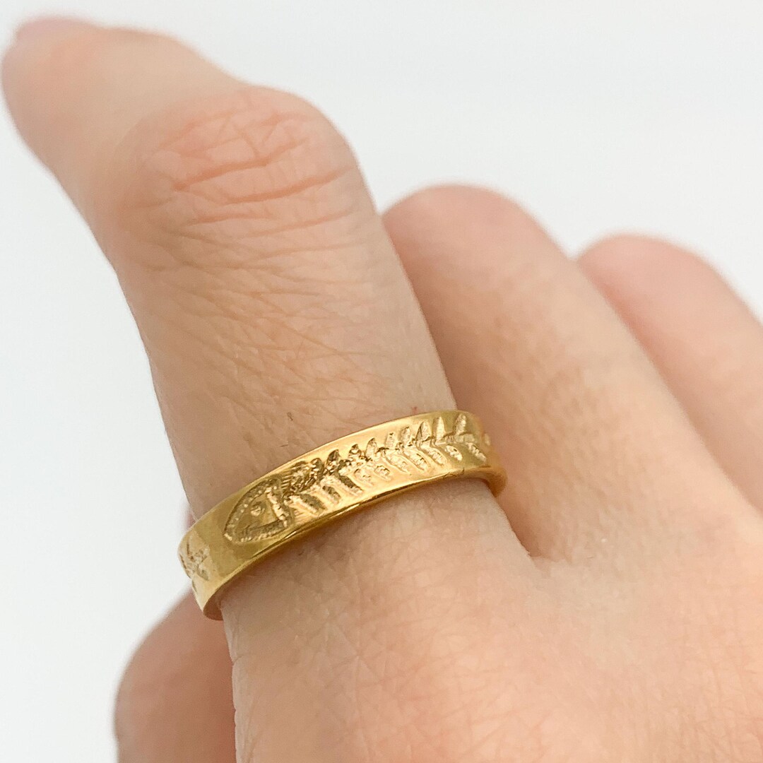 Gold Fish Ring, Embossed Ring, Fish Band, Gold Band, Stackable Band ...