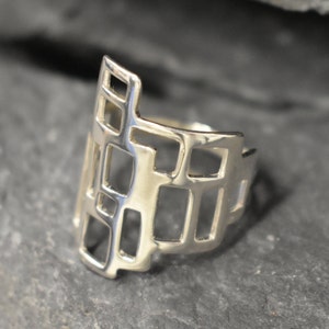 Geometric Ring, Statement Ring, Solid Silver Ring, Long Ring, Tower Ring, Rectangle Ring ...