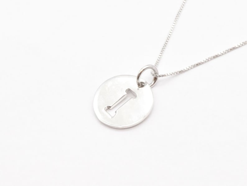 Letter I Disc Pendant, Silver Letter Necklace, Initial I Pendant, Disc ...