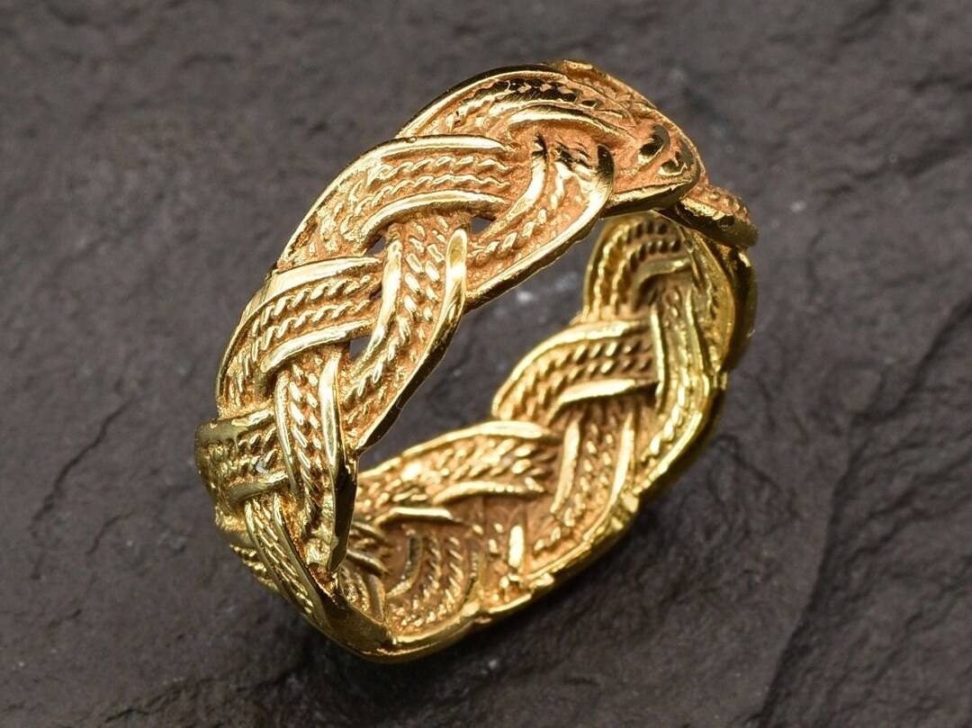 Gold Chain Ring, Gold Braided Ring, Gold Unisex Band, Gold Vintage Band ...