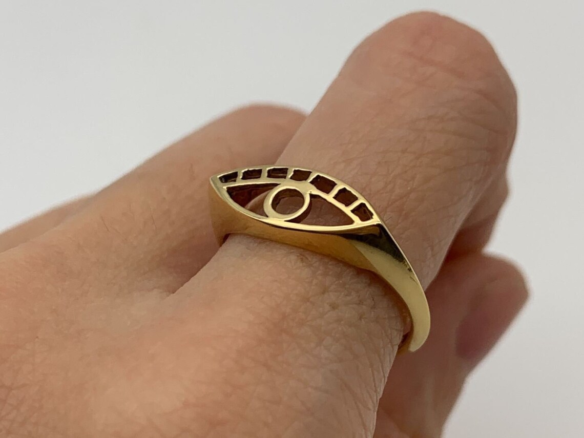 Gold Evil Eye Ring, Open Eye Band, Tribal Eye Ring, Symbolic Eye Ring ...