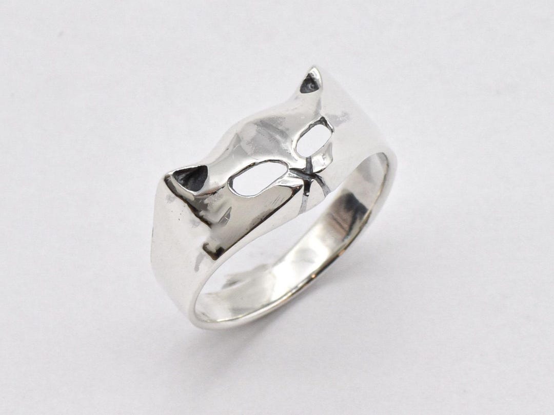 Cat Face Ring, Cat Wide Band, Cute Cat Ring, Cat Eye Ring, Feline Ring ...