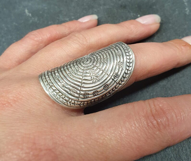 Large Tribal Ring Long Silver Ring Shield Ring Statement - Etsy