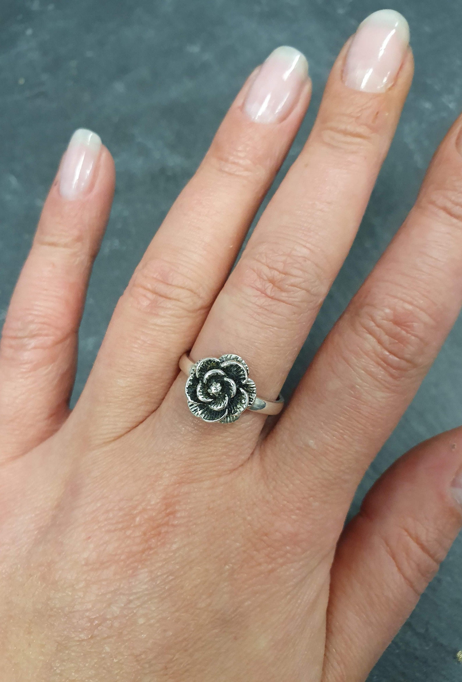 Silver Flower Ring Flower Ring Small Flower Ring Rose Ring | Etsy