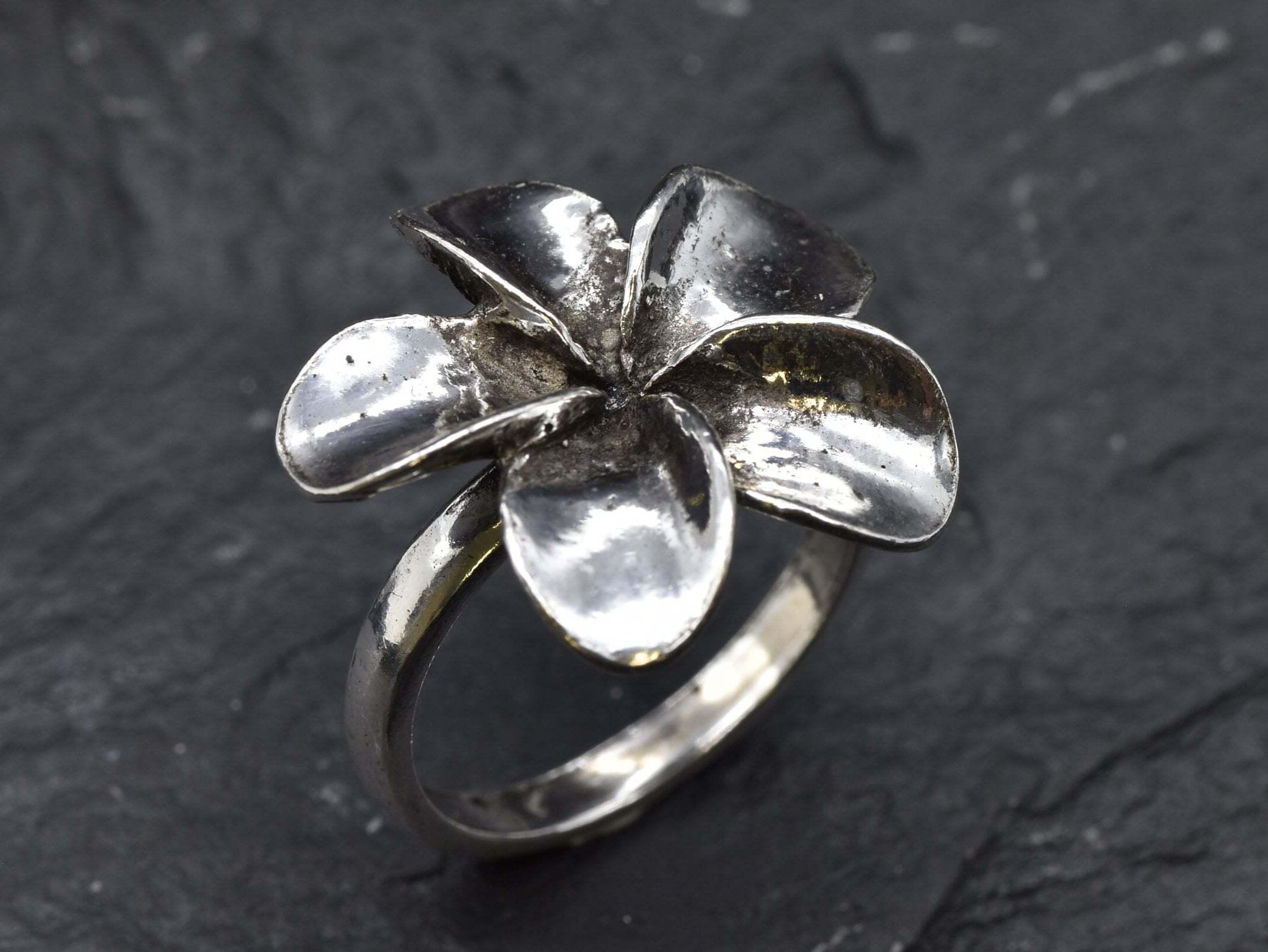 Large Silver Flower Ring Hawaiian Flower Ring Plumeria Ring Large Petal Ring Statement Flower Ring Floral Ring 925 Sterling Silver Etsy