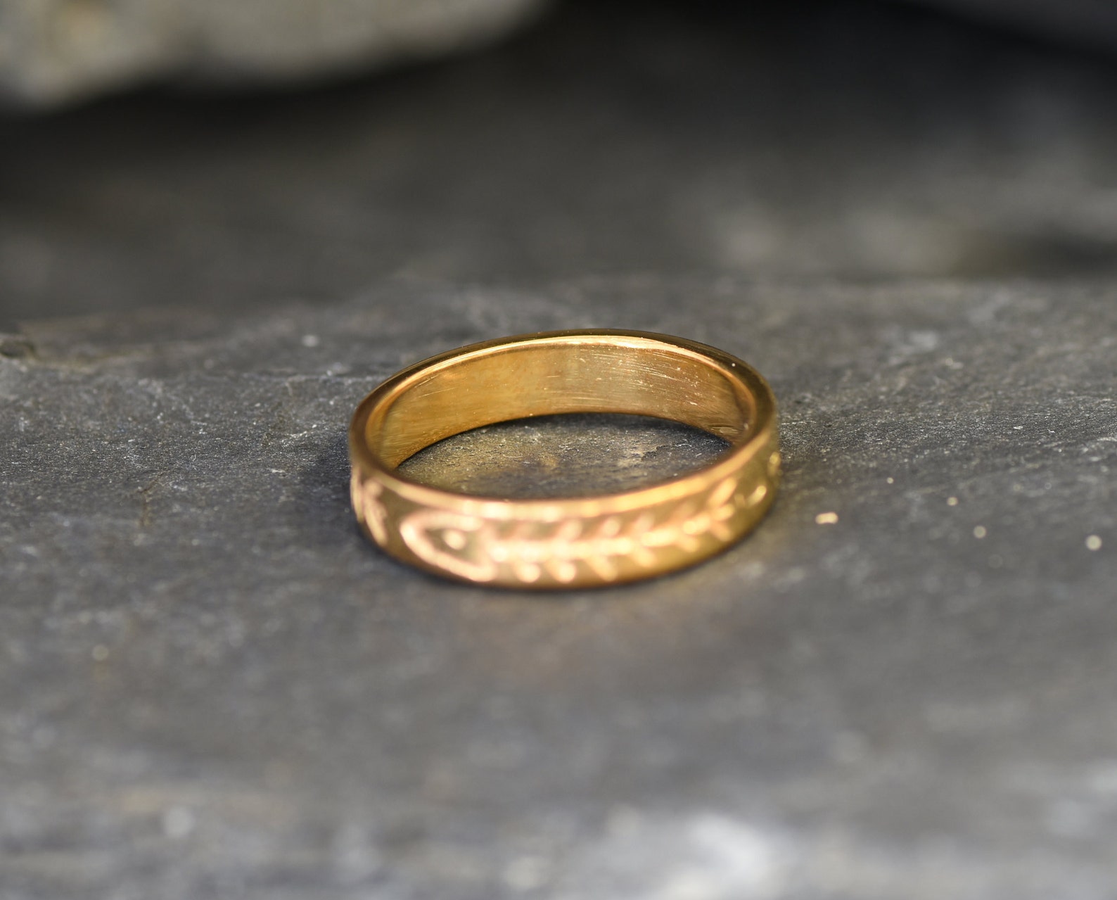 Gold Fish Ring Embossed Ring Fish Band Gold Band Stackable | Etsy UK