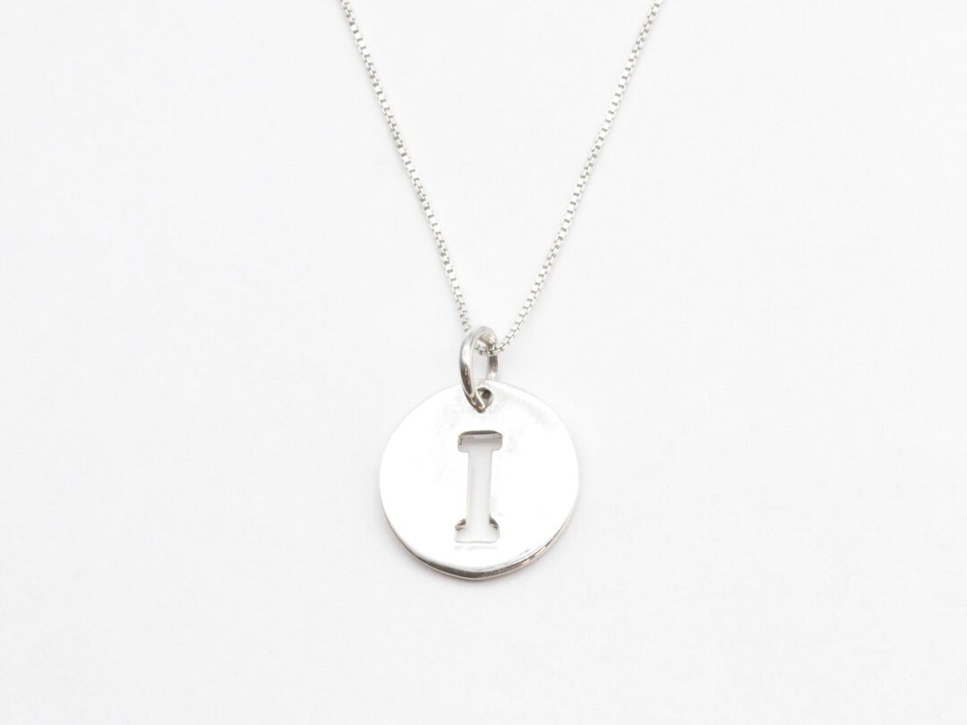 Letter I Disc Pendant, Silver Letter Necklace, Initial I Pendant, Disc ...