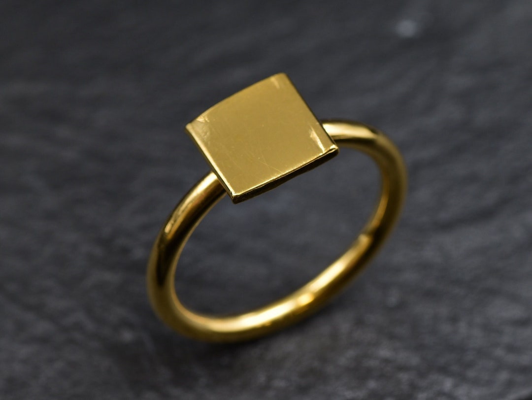 Gold Square Ring, Unique Gold Ring, Simple Square Ring, Geometric Ring ...