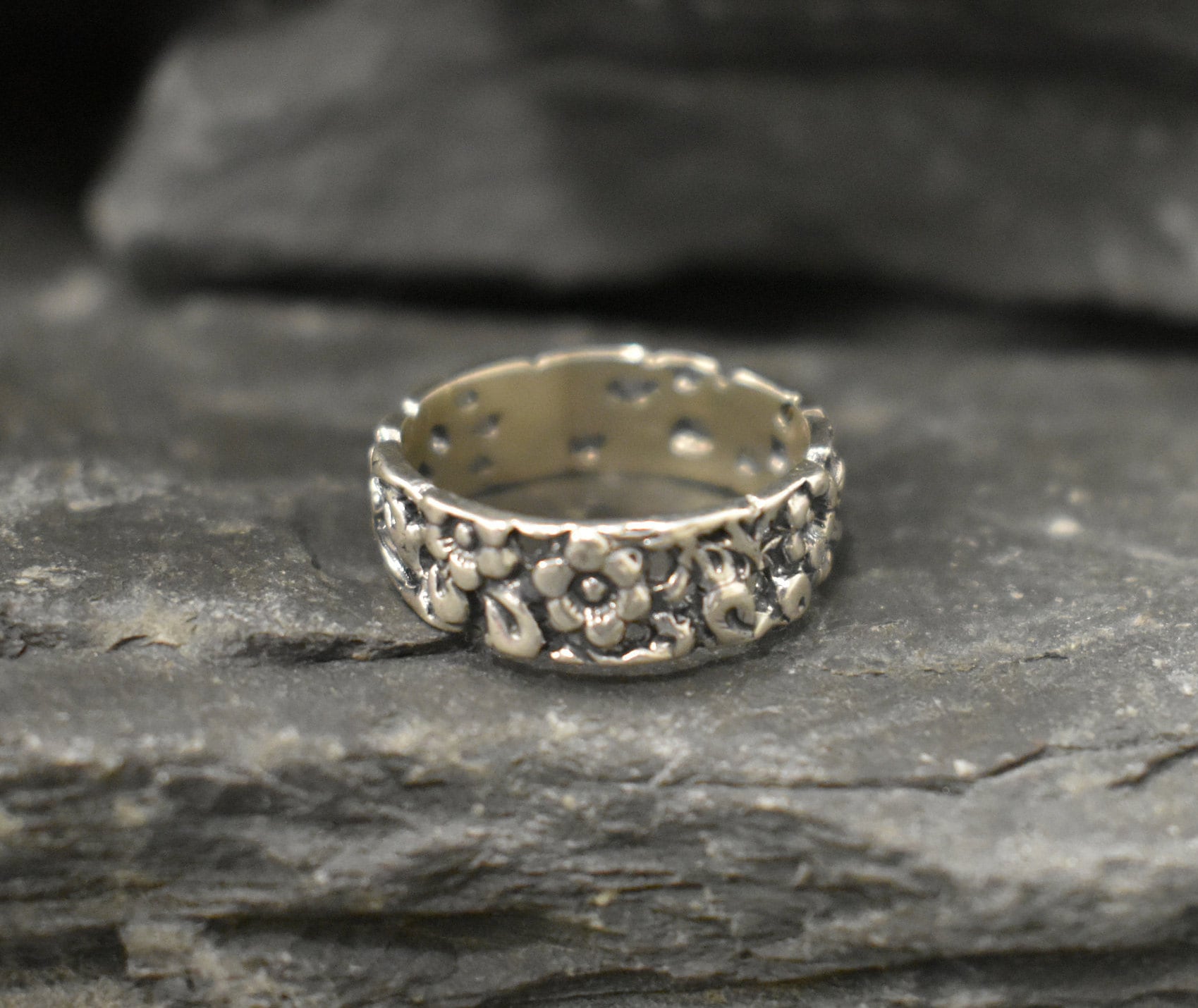 Flower Band Silver Flower Band Designer Ring Solid Silver | Etsy