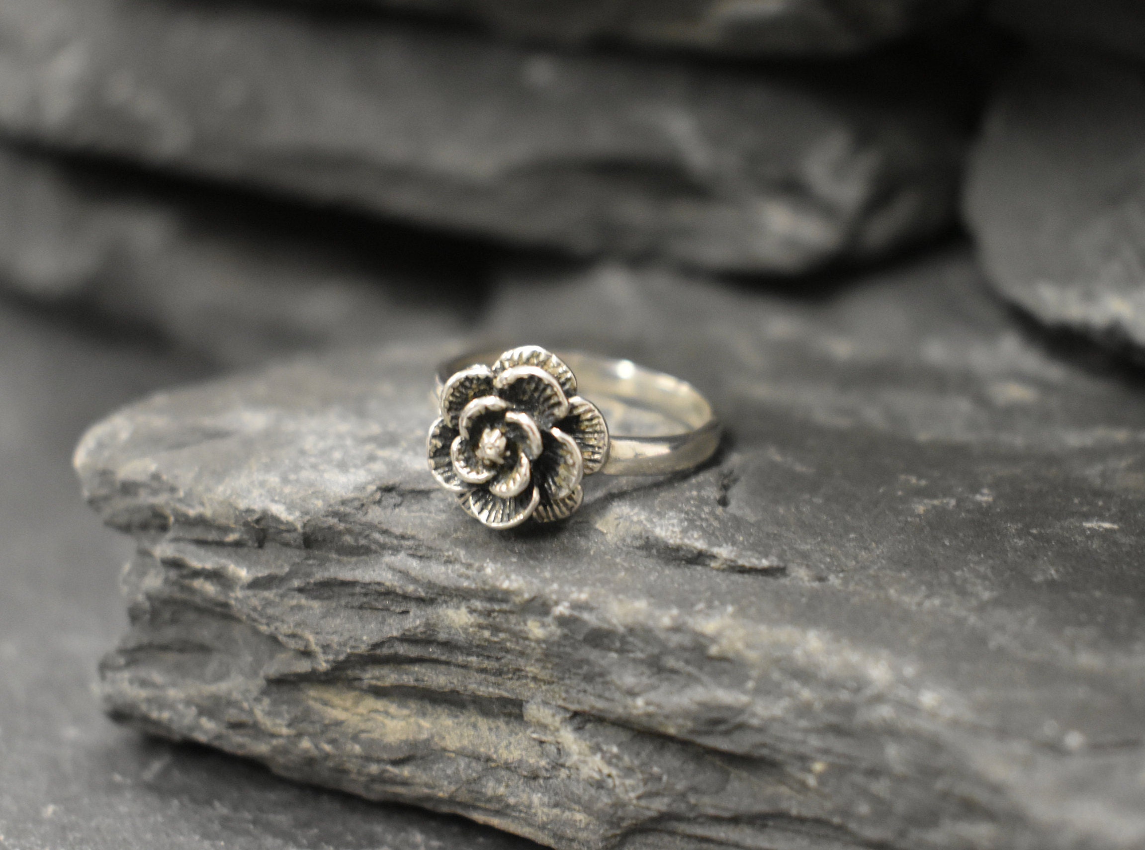 Silver Flower Ring Flower Ring Small Flower Ring Rose Ring | Etsy