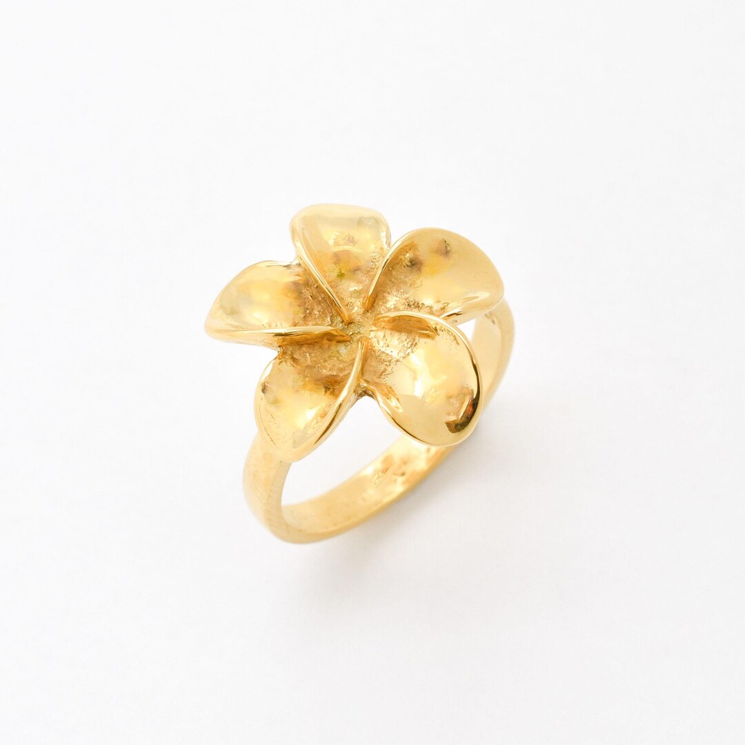 Gold Flower Ring, Large Flower Ring, Hawaiian Ring, Plumeria Ring ...